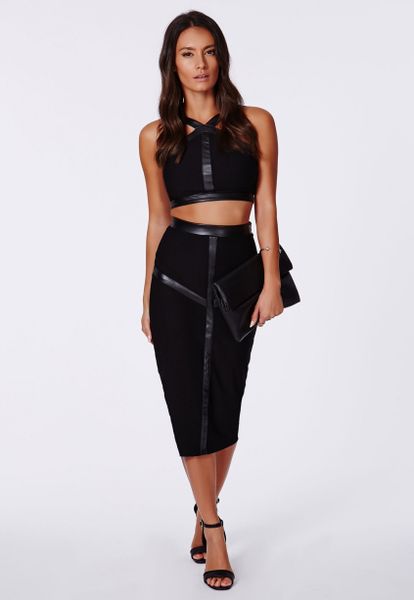 Missguided Faux Leather Panelled Crop Top In Black In Black Lyst