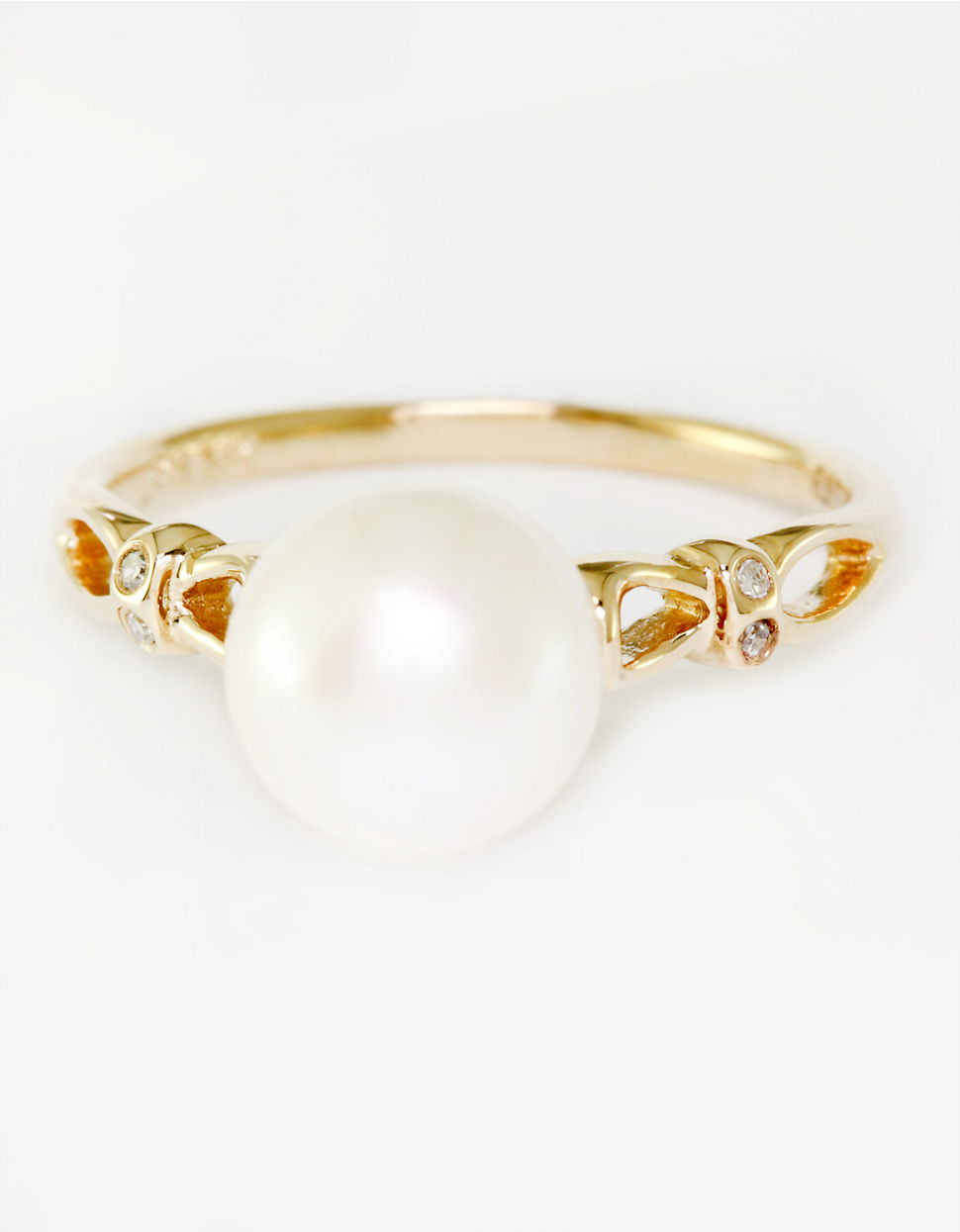 Effy 14kt Yellow Gold Freshwater Pearl Ring With Diamonds In Gold