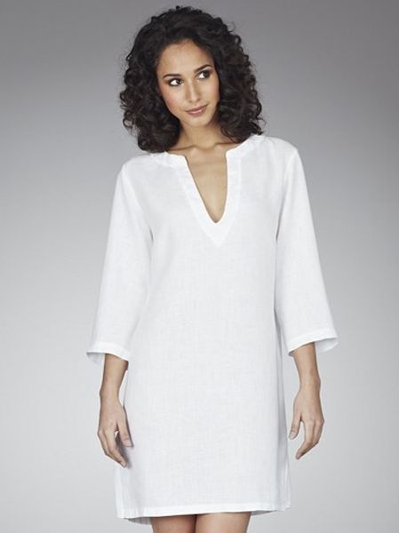 John Lewis Women Linen Kaftan White In White Lyst