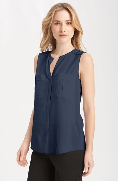 Nordstrom Collection Sleeveless Fluid Silk Blouse in Blue (navy indigo ... Nordstrom Collection Sleeveless Fluid Silk Blouse in Blue (navy indigo ...
