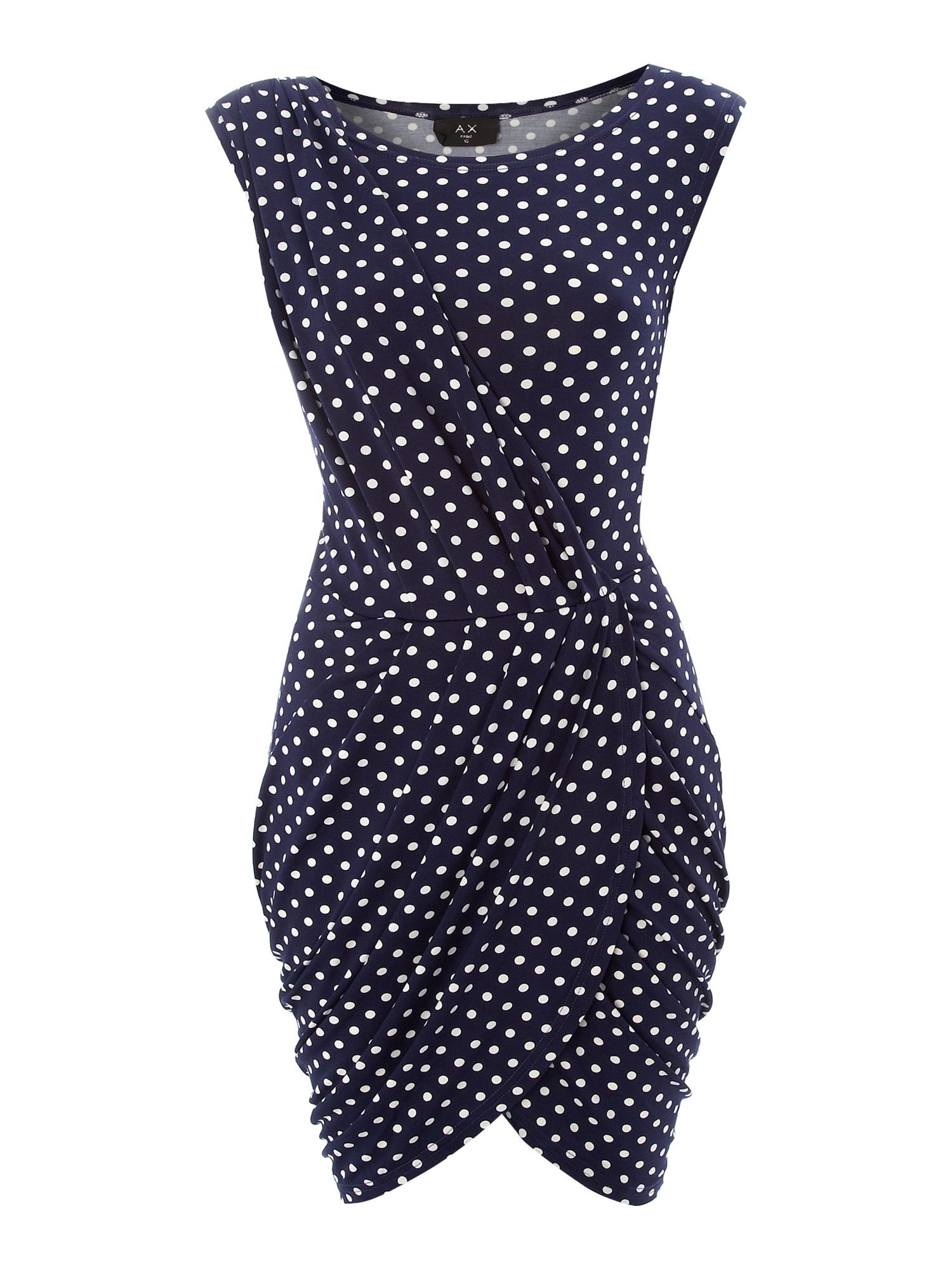 Ax Paris Polka Dot Wrap Over Dress In Blue Navy Lyst