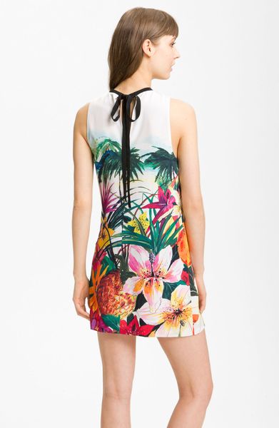 Juicy Couture Tropical Print Silk Shift Dress In Floral Tropical Print