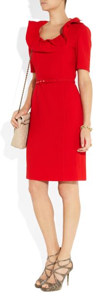 Oscar De La Renta Ruffled Wool-Crepe Dress in Red | Lyst Oscar De La Renta Ruffled Wool-Crepe Dress in Red | Lyst