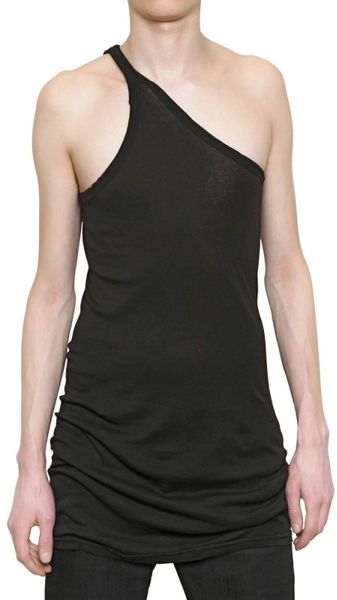 Rick Owens Ribbed Cotton Jersey Asymmetric Tank Top In Black For Men Lyst