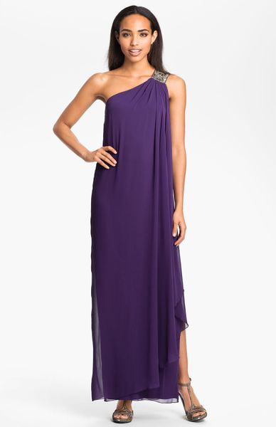 Calvin Klein One Shoulder Draped Chiffon Gown in Purple (night) | Lyst Calvin Klein One Shoulder Draped Chiffon Gown in Purple (night) | Lyst