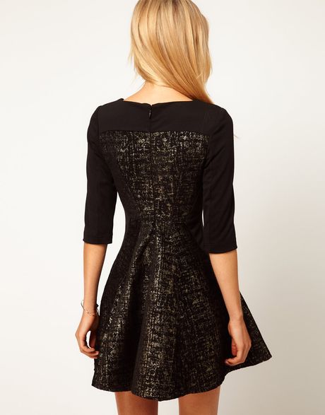 Asos Collection Exclusive Skater Dress With Textured Panel In Black