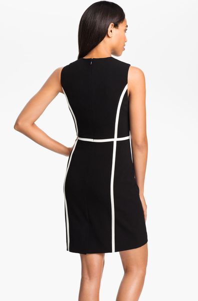 Calvin Klein Contrast Trim Sheath Dress In Black Black Ivory Lyst