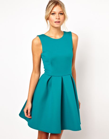 Asos Structured Skater Dress In Bonded Fabric In Green Lyst