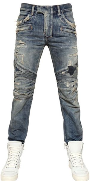 Balmain 18cm Destroyed Denim Biker Jeans in Blue for Men | Lyst Balmain 18cm Destroyed Denim Biker Jeans in Blue for Men | Lyst