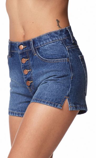 Forever 21 High Waisted Button Fly Shorts In Blue Medium Denim Lyst