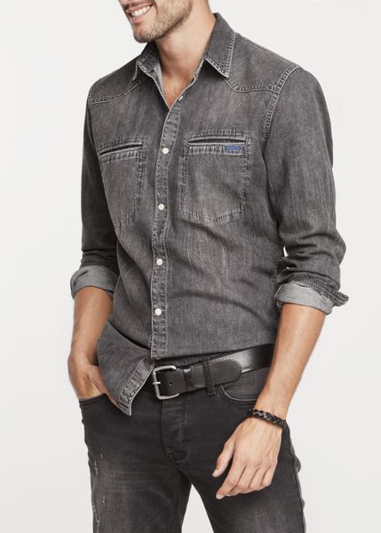 Mango Slimfit Grey Denim Shirt In Gray For Men Dark Grey Lyst