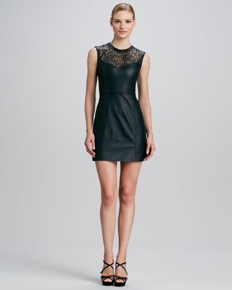 Catherine Deane Leather Cutouttop Cocktail Dress In Black Lyst