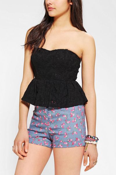 Urban Outfitters Strapless Lace Peplum Top In Black Lyst