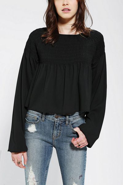 Urban Outfitters Staring At Stars Smocked Peasant Blouse In Black Lyst