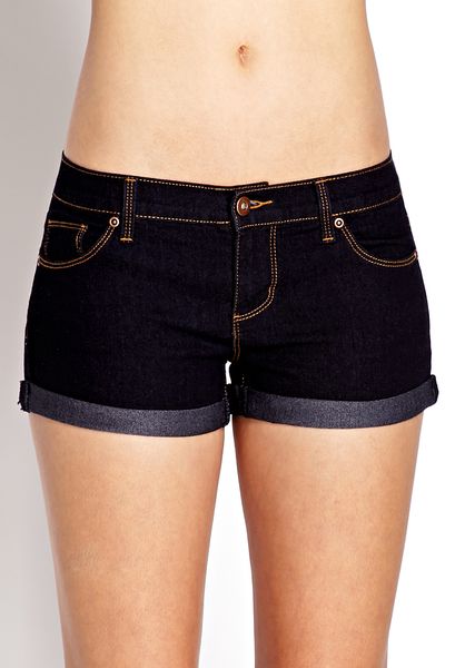 Forever 21 Basic Cuffed Denim Shorts In Blue Dark Denim Lyst