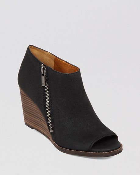 Lucky Brand Peep Toe Wedge Booties Jaspah In Black Lyst