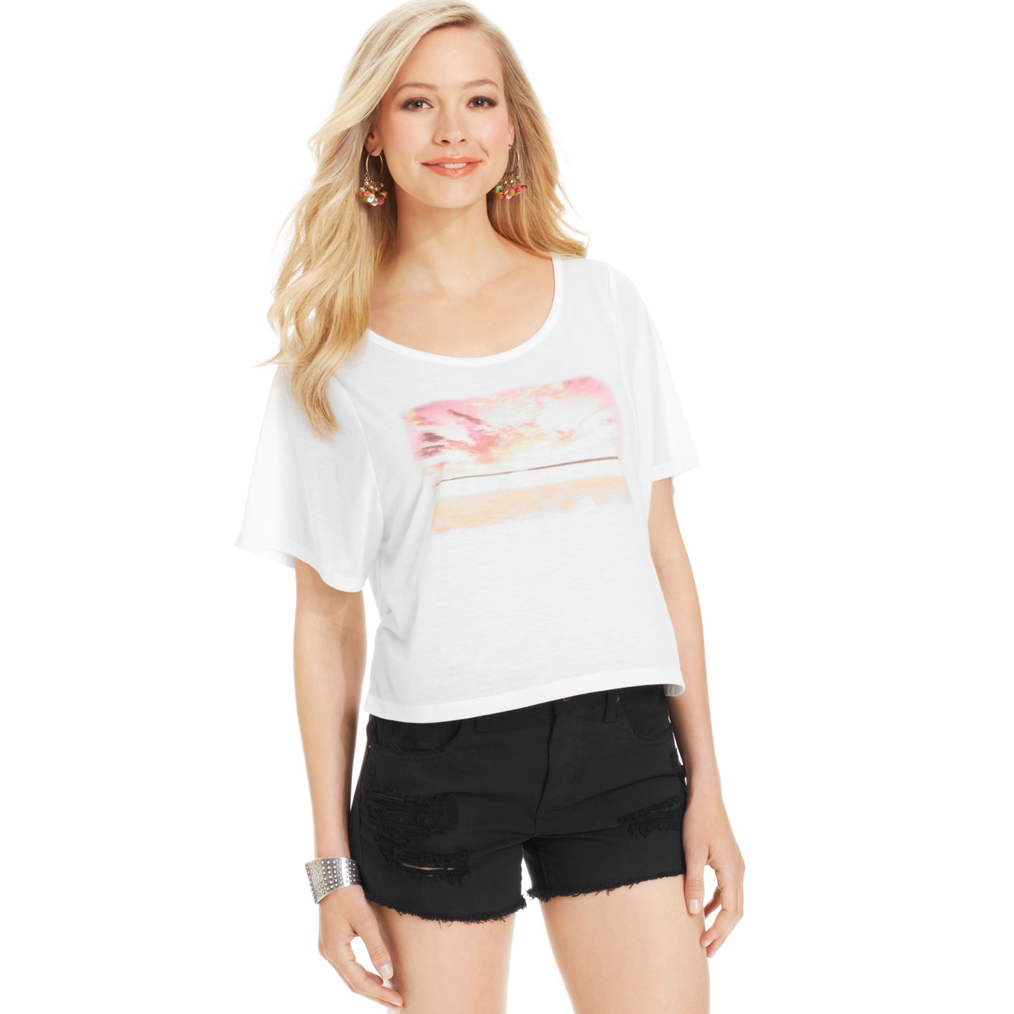 Jessica Simpson Danna Printed Crop Top In White Bright White Lyst