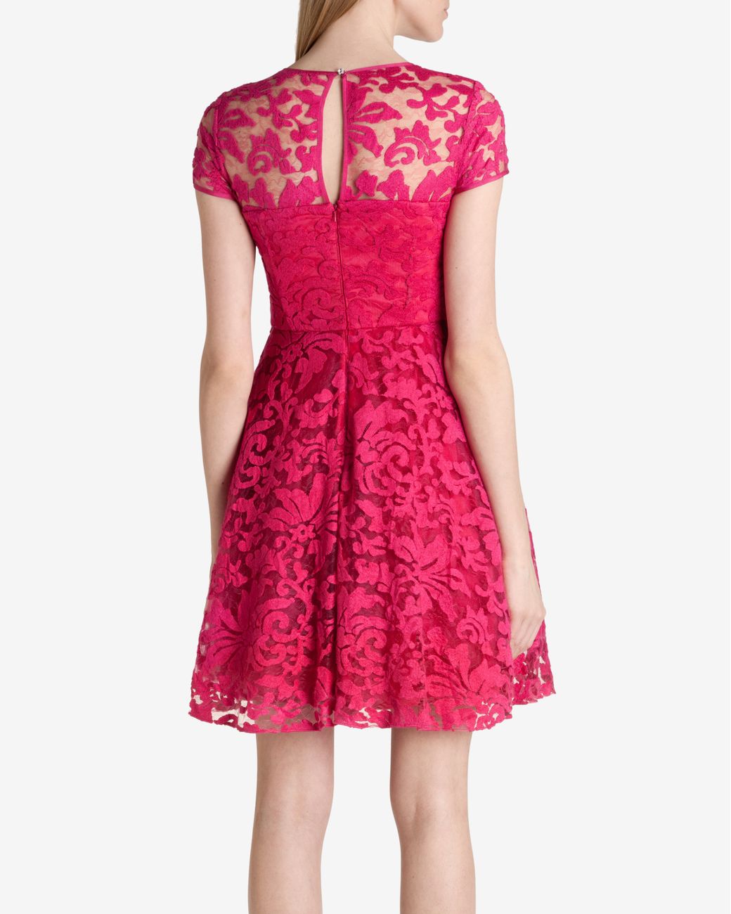 Ted Baker Jeyla Sheer Panel Lace Dress In Deep Pink Pink Lyst Canada