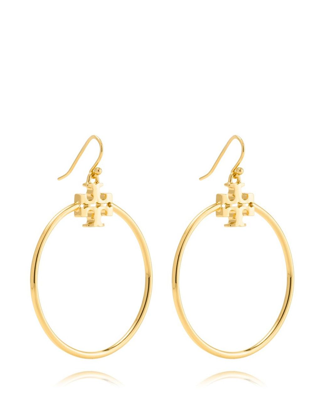 Tory Burch Stacked-T Logo Hoop Earring in Metallic | Lyst