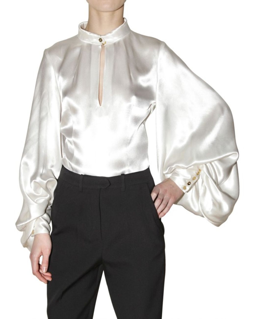 Saint Laurent Duchess Satin Blouse In White Lyst