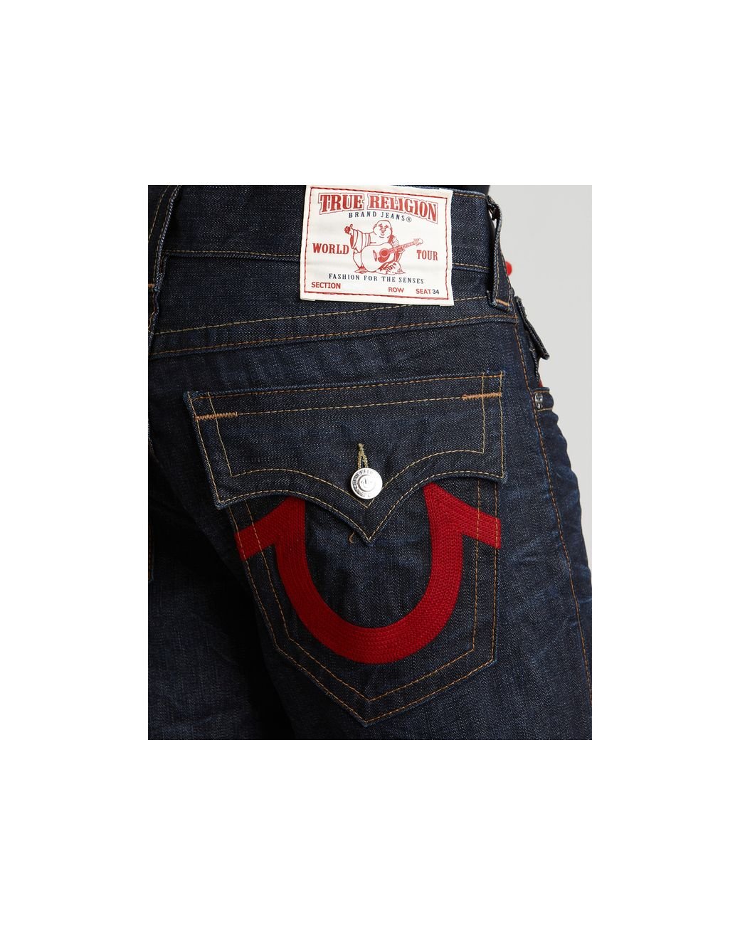 Black True Religion Jeans With Red Stitching