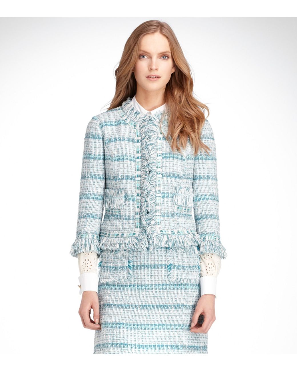Tory Burch Marion Ribbon Tweed Jacket in Blue | Lyst