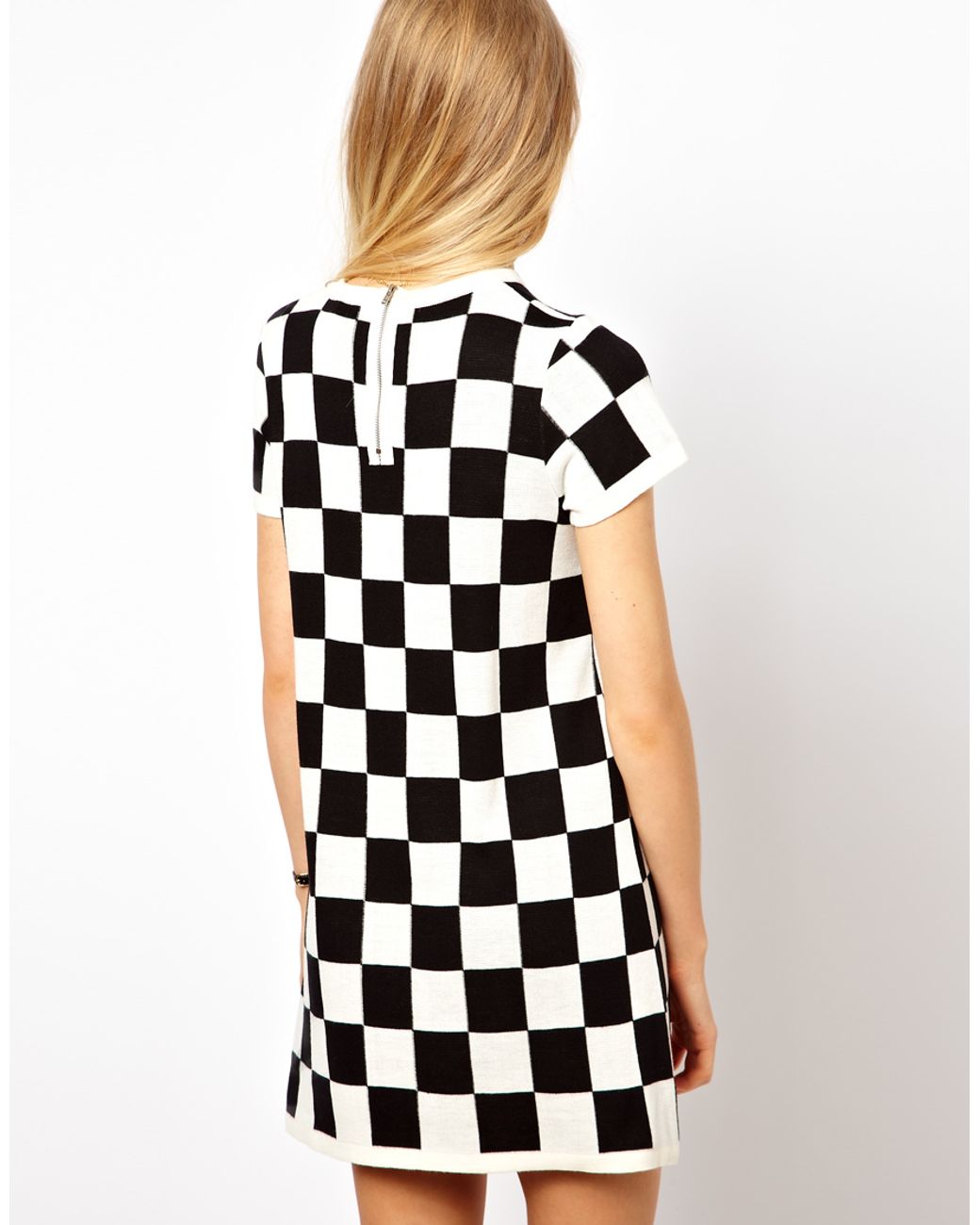 ASOS Checkerboard Mini Dress in White | Lyst