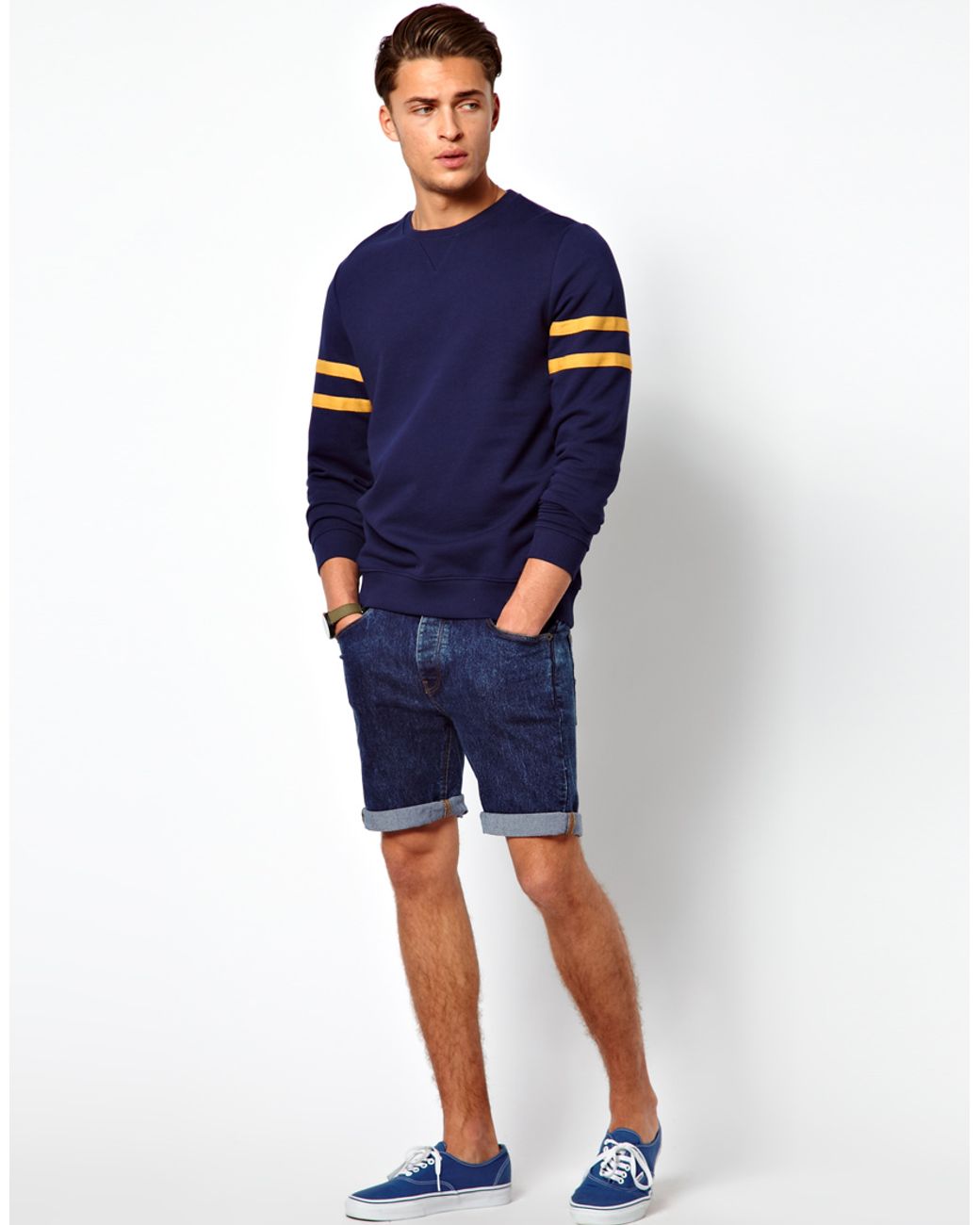 ASOS Sweatshirt with Arm Stripe in Blue for Men | Lyst