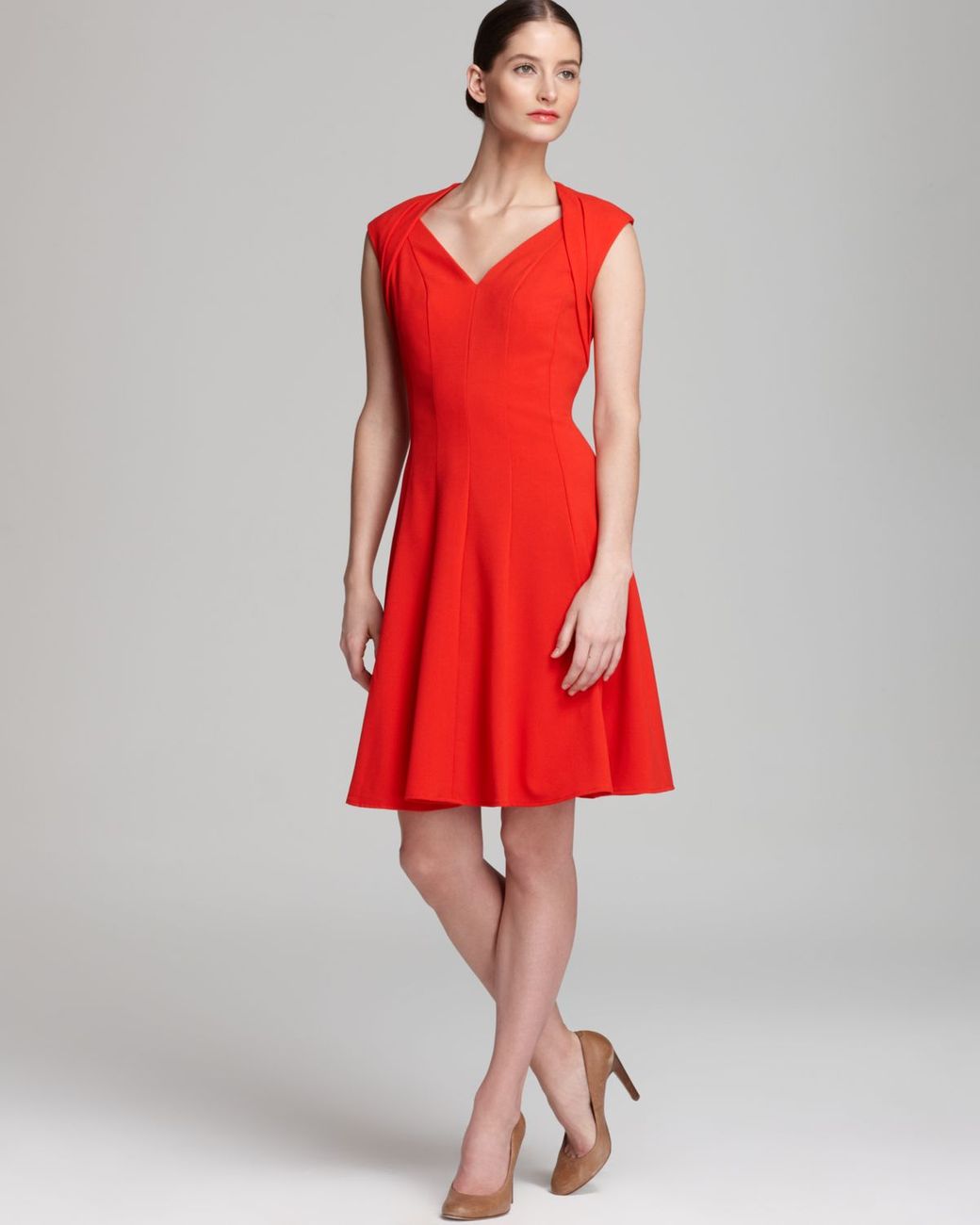 Calvin Klein Dress Cap Sleeve Fit Flare In Red Lyst