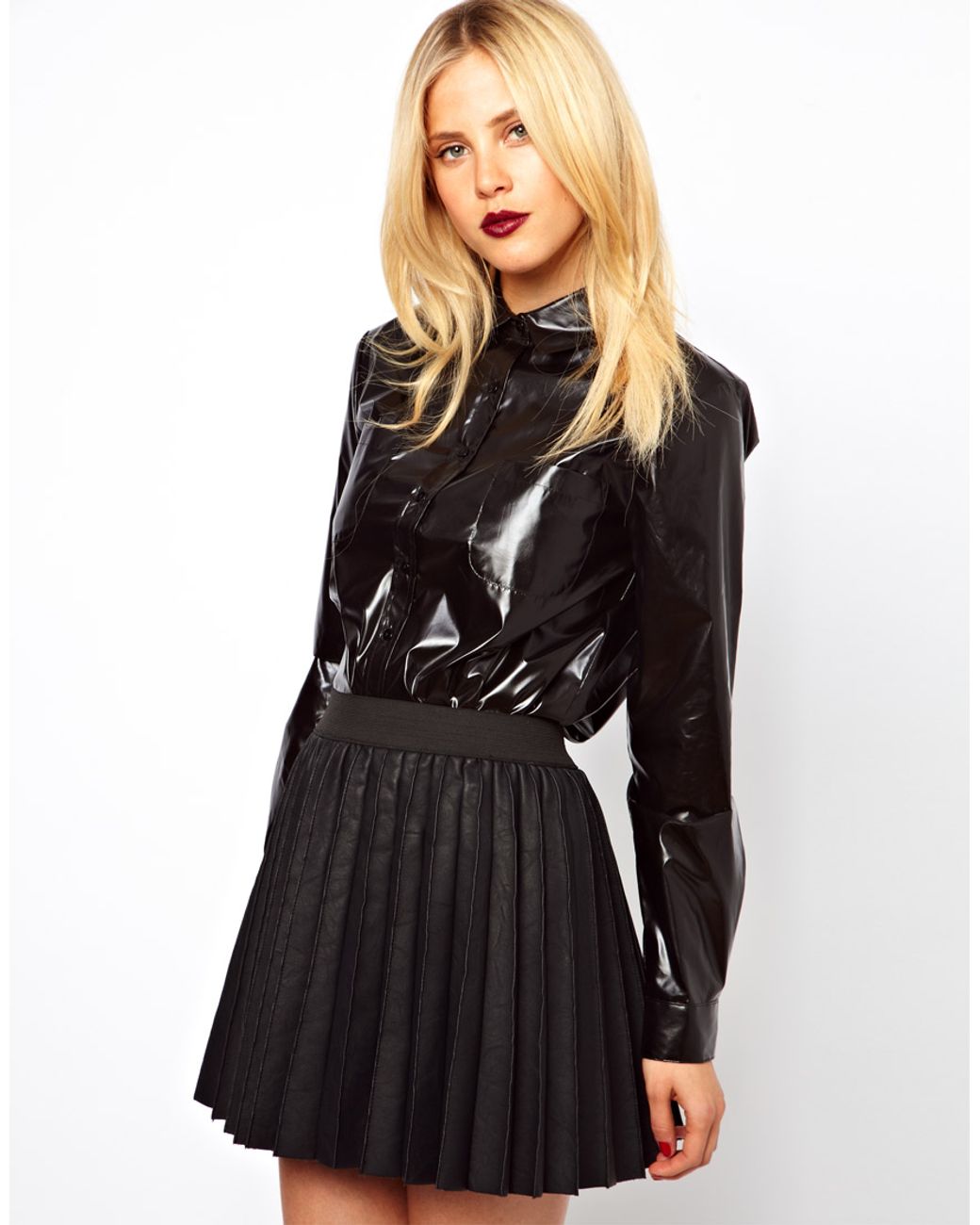 ASOS Shirt in Wet Look in Black | Lyst