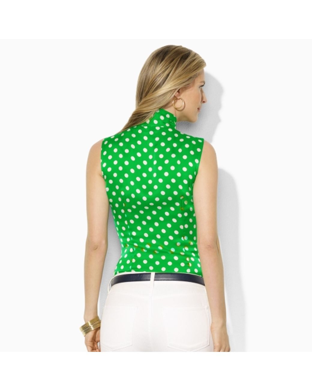 Ralph Lauren Sleeveless Polka Dot Blouse In Green Lyst