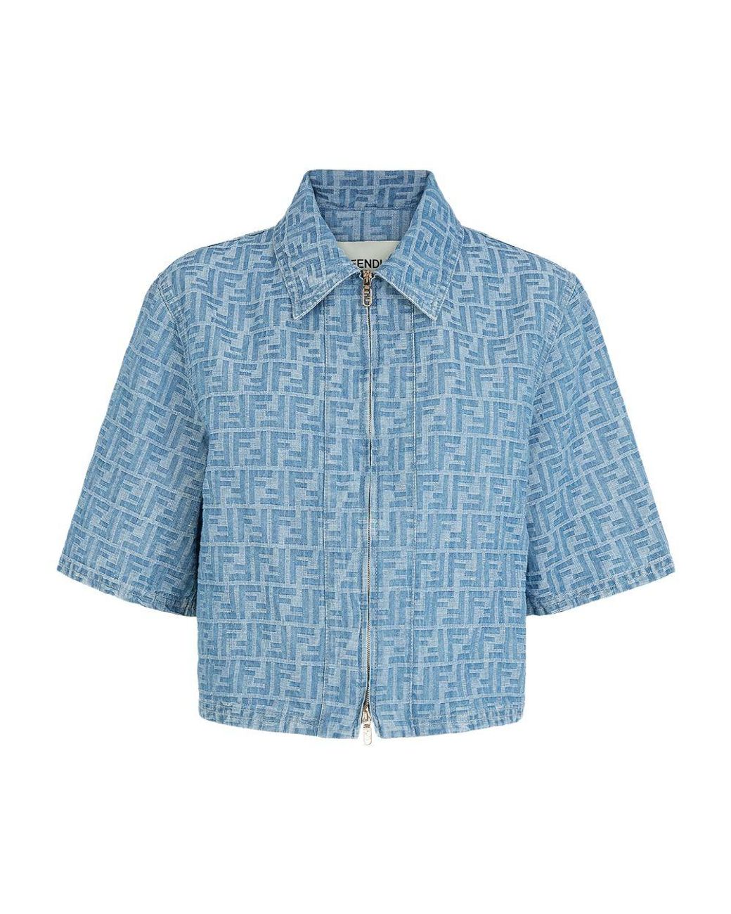 Fendi Cropped Jacket With Shirt Collar And Short Sleeves in Blue | Lyst