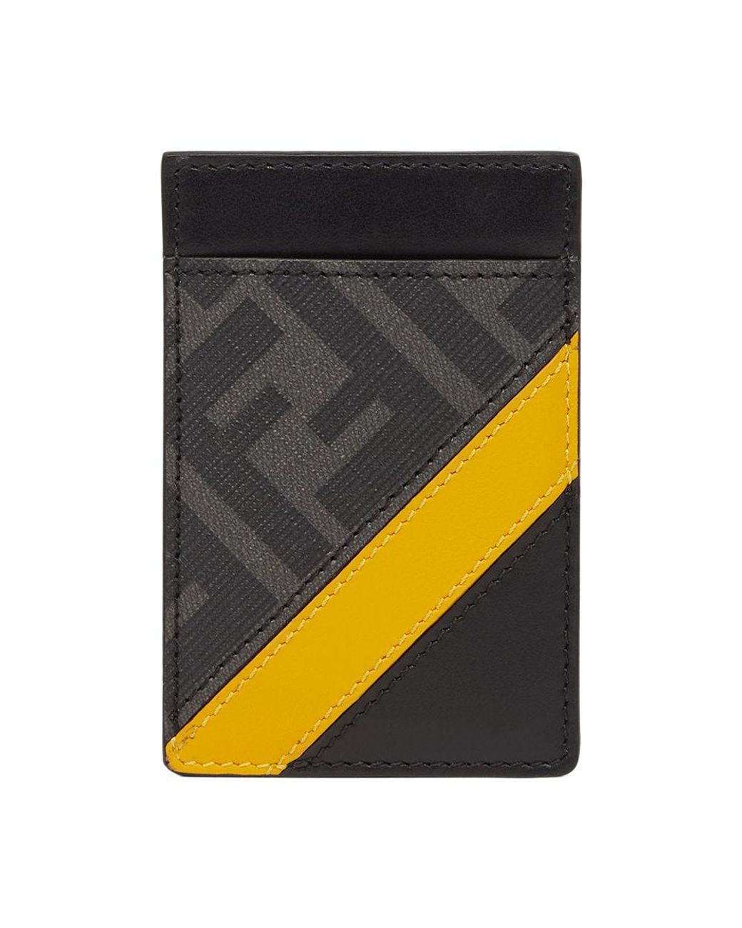 Fendi Diagonal MagSafe Leather Card Holder in Black for Men | Lyst