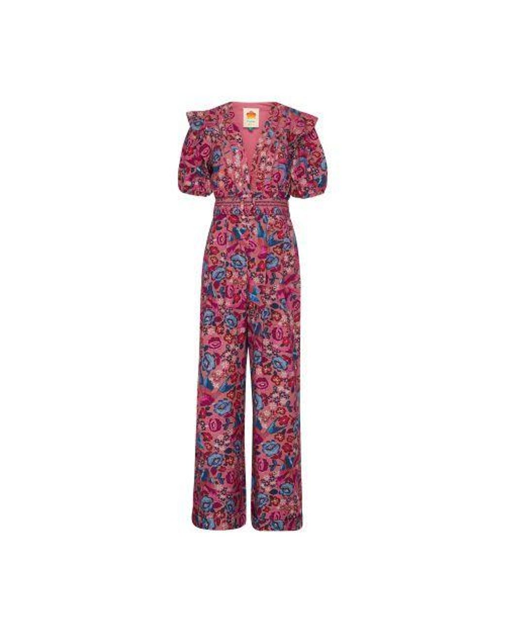 FARM Rio Floral Birds Blush Jumpsuit in Red | Lyst