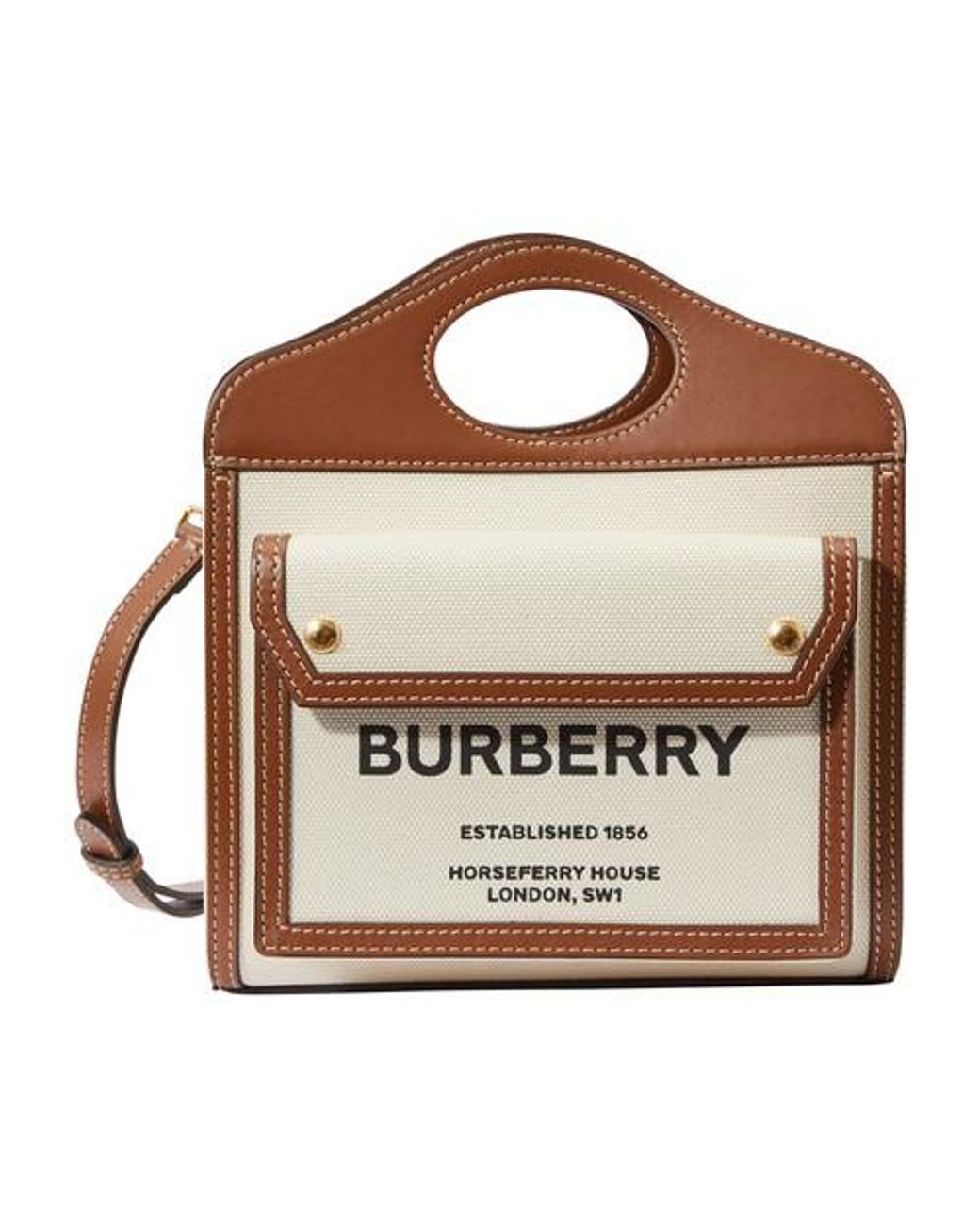 Burberry Mini Two-tone Canvas And Leather Pocket Bag in Brown | Lyst Canada