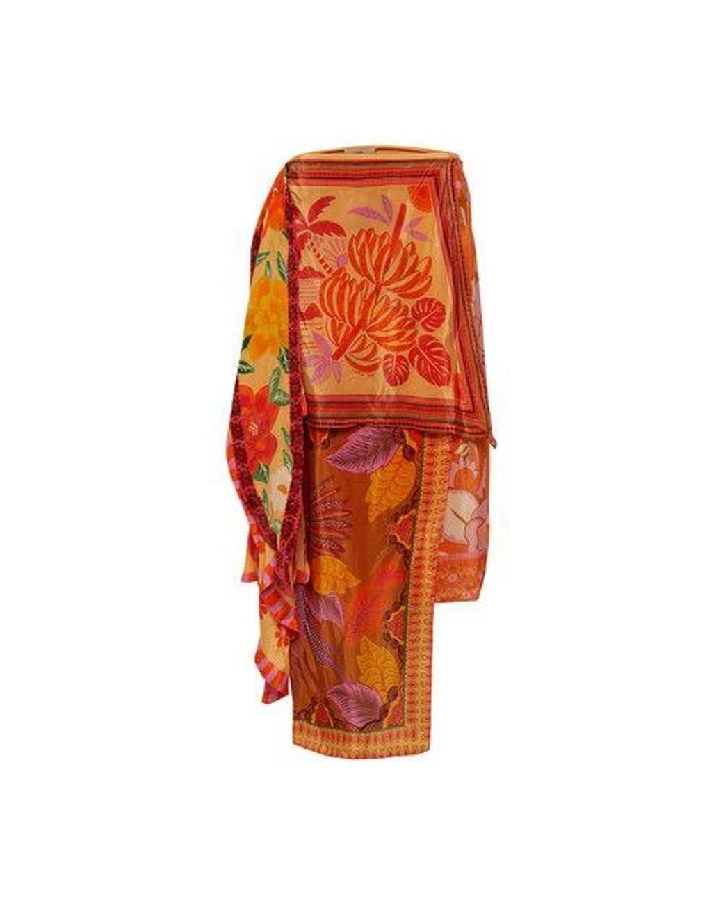 FARM Rio Forest Mixed Scarves Midi Dress in Orange | Lyst