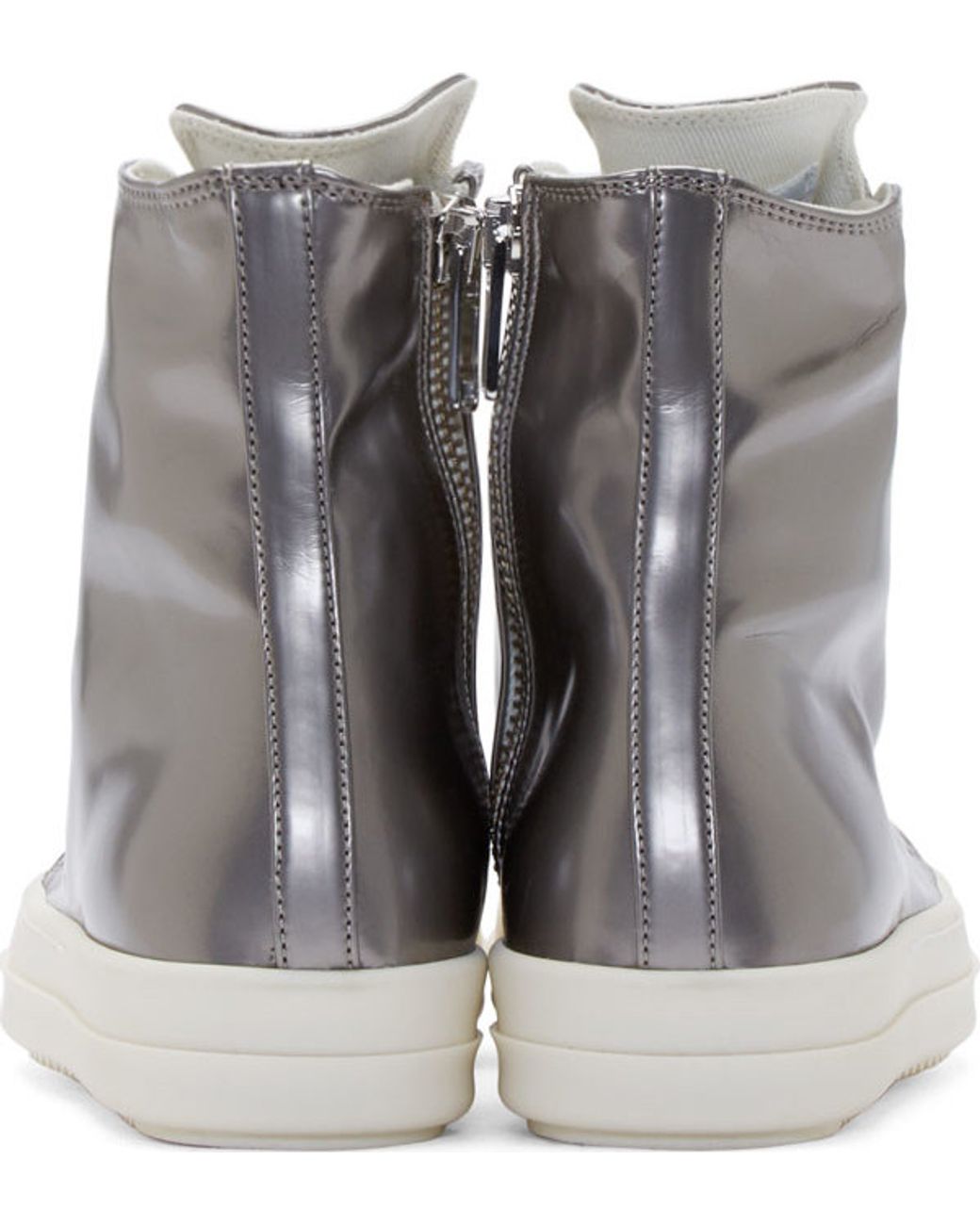 Rick Owens Silver Leather High_Top Sneakers in Metallic for Rick Owens Silver Leather High_Top Sneakers in Metallic for