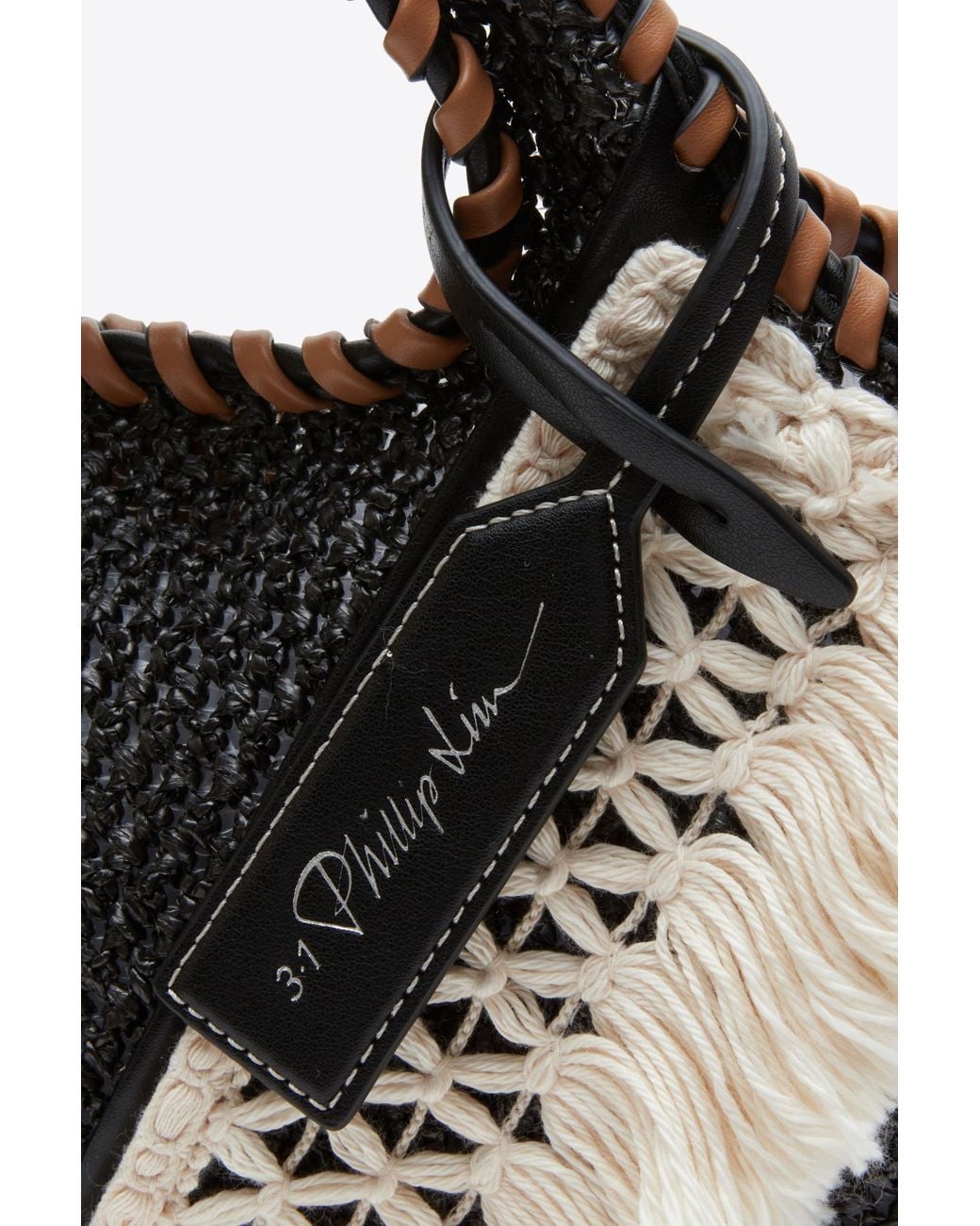 3.1 Phillip Lim Raffia Fringe Mini Market Tote in Black | Lyst