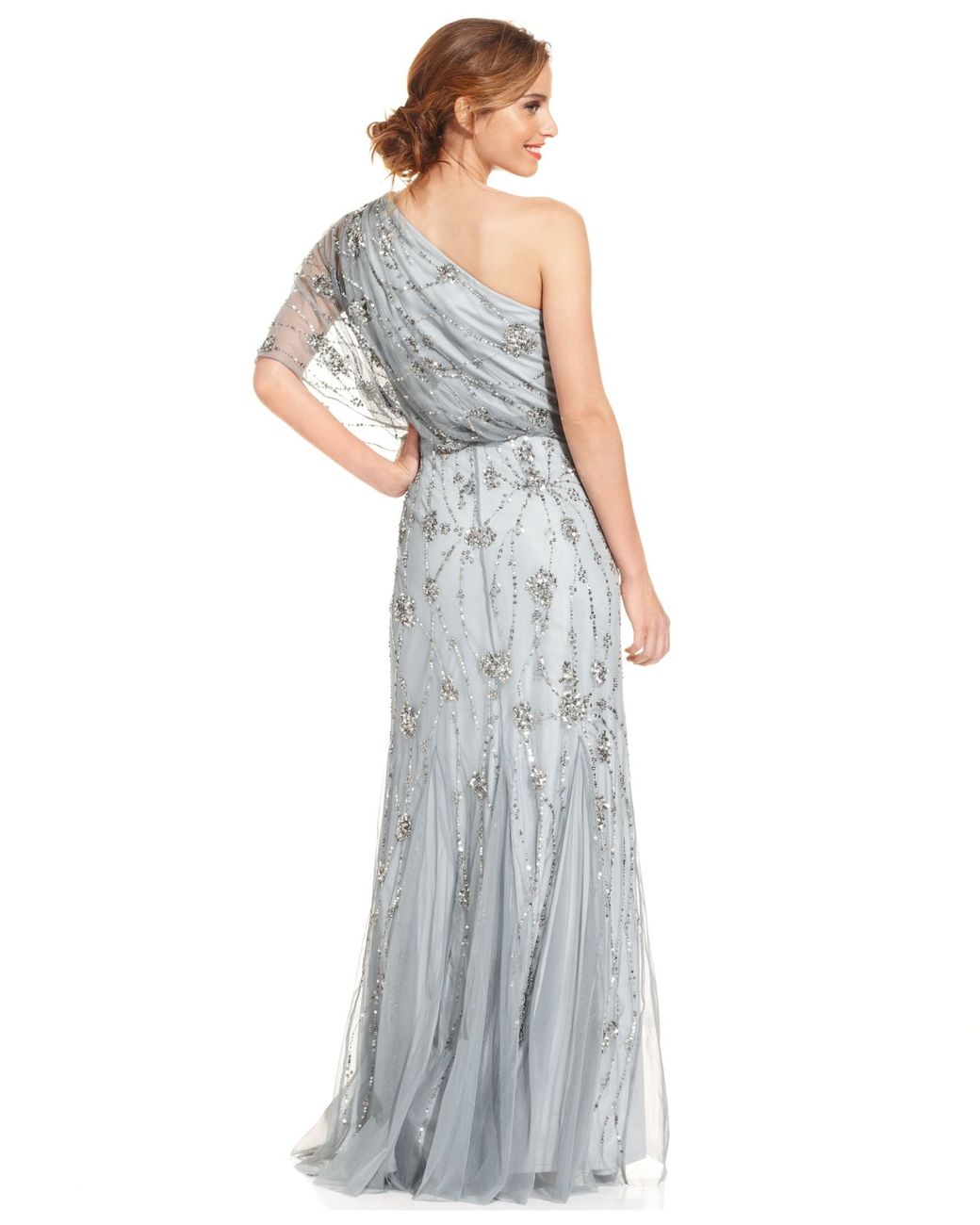 Adrianna Papell Oneshoulder Beaded Blouson Gown In Gray Lyst