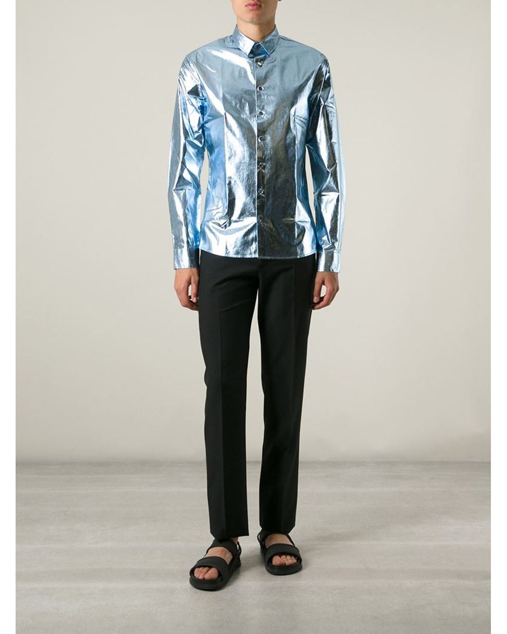 Les Hommes Metallic Shirt in Blue for Men | Lyst