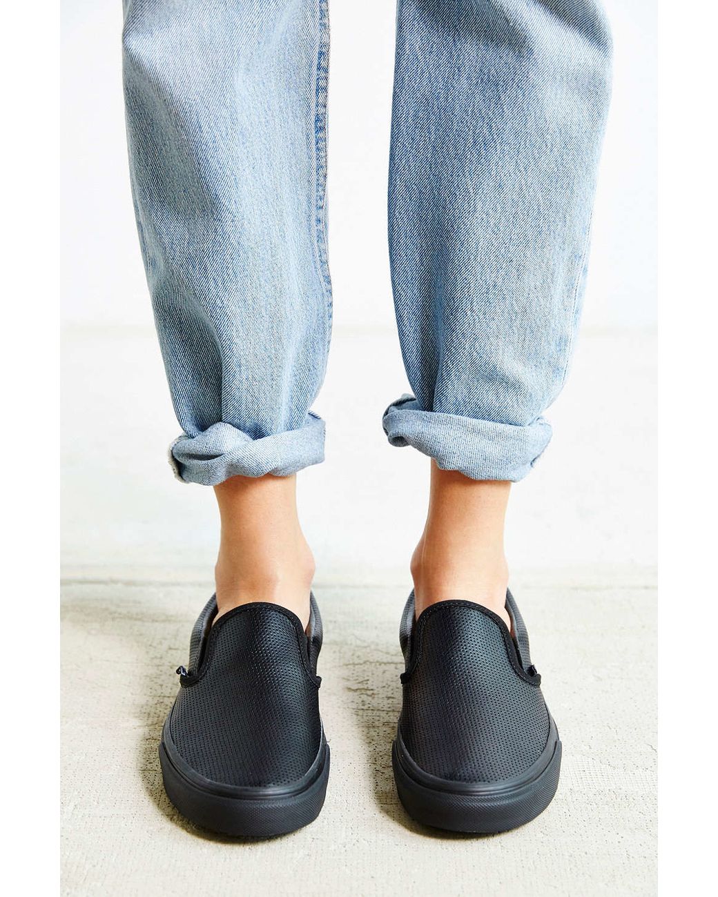 Black leather perforated vans store