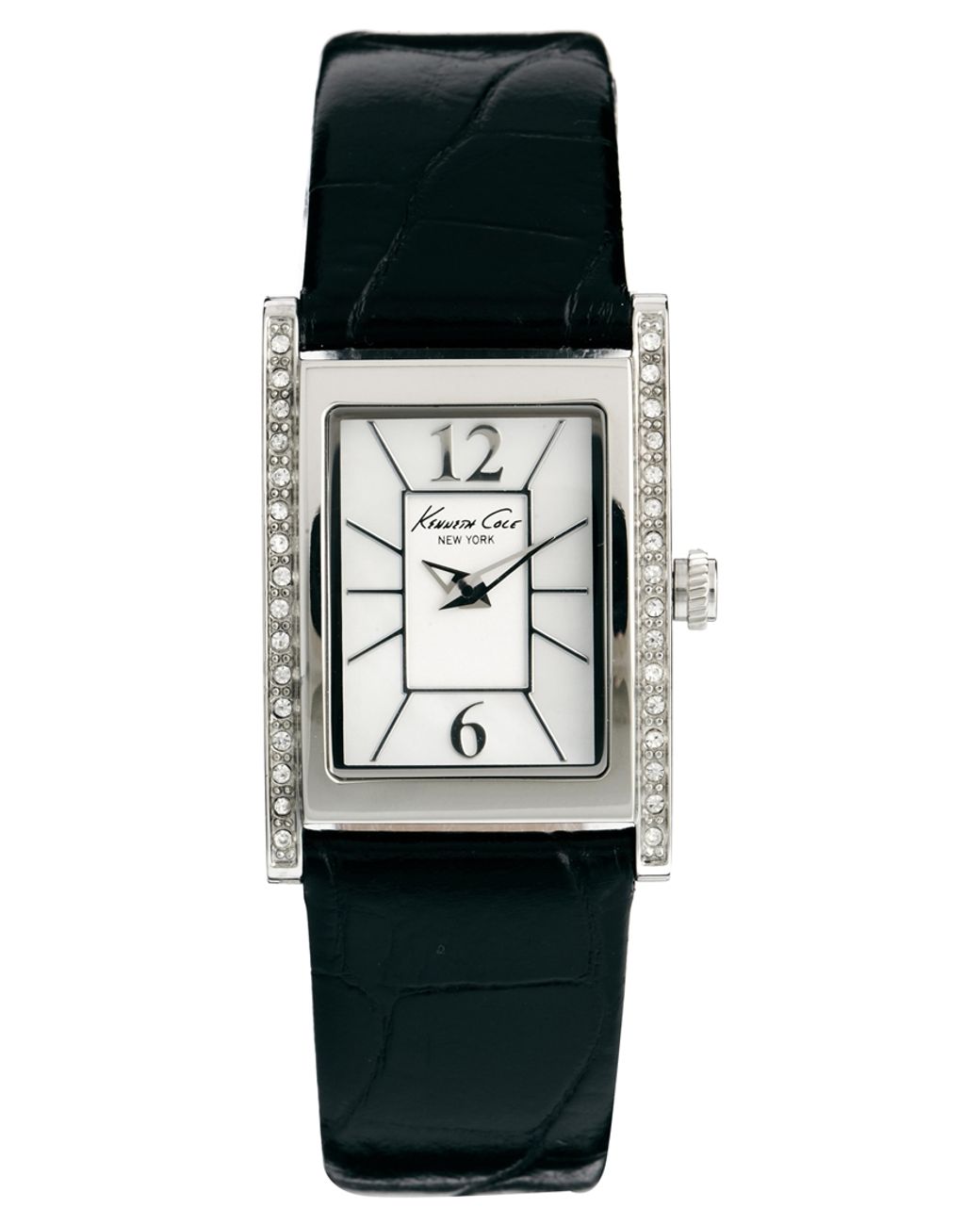 Kenneth Cole Rectangular Face Watch with Leather Strap in Black | Lyst