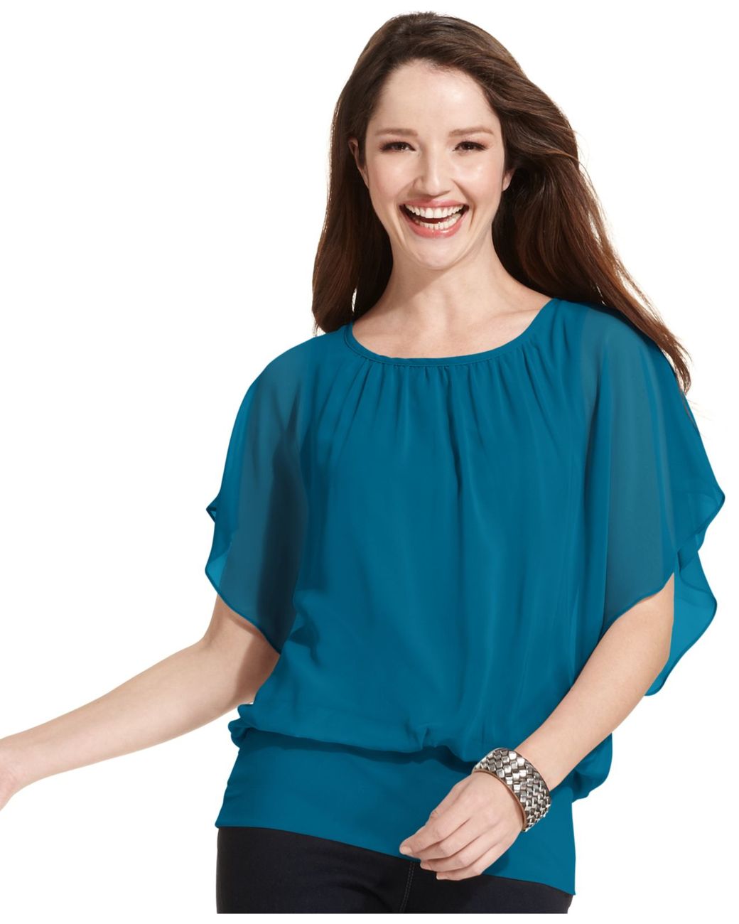 Style & Co. Flutter-sleeve Banded-hem Top in Blue | Lyst