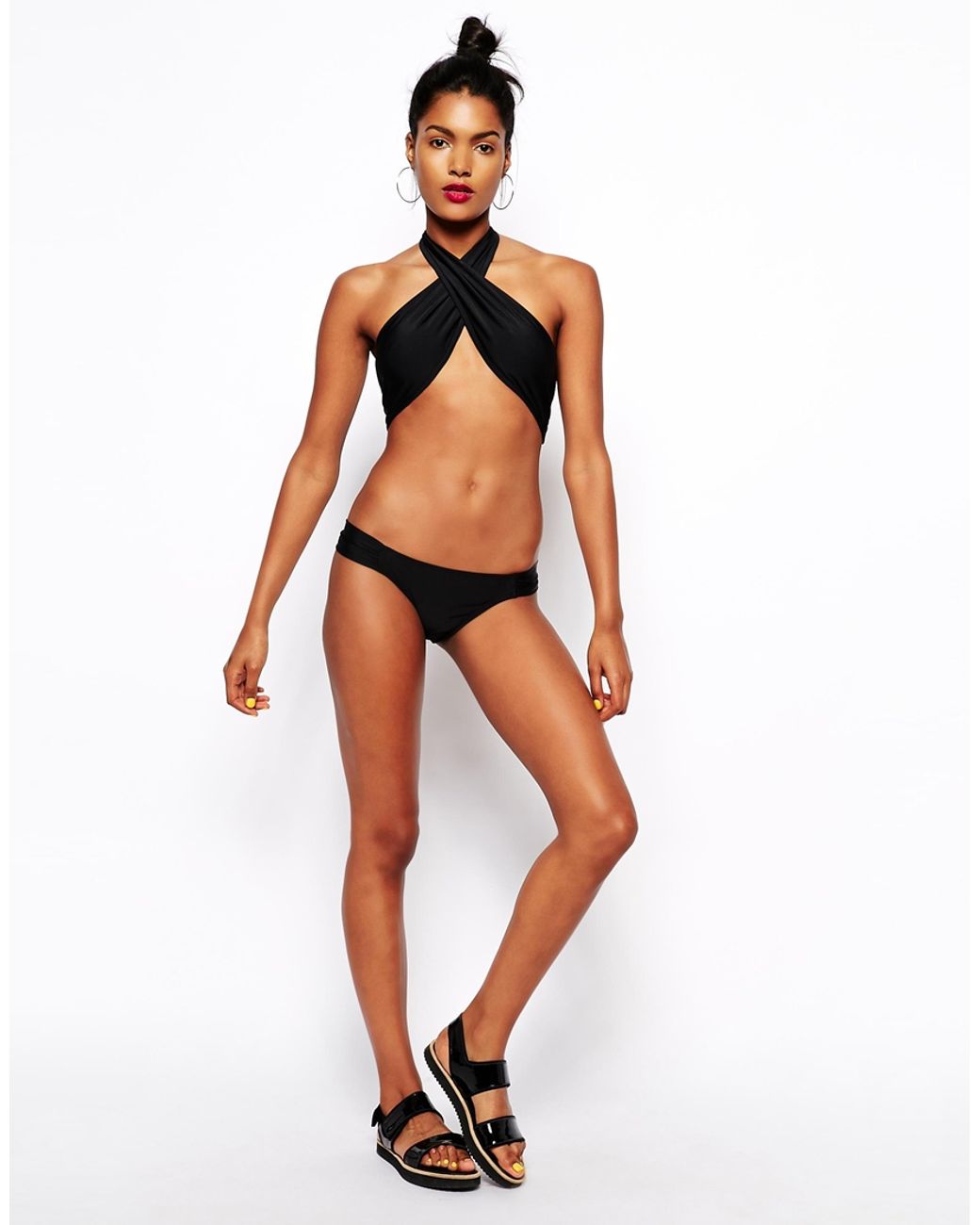 Asos Cross Wrap Halter Bikini Top In Black Lyst