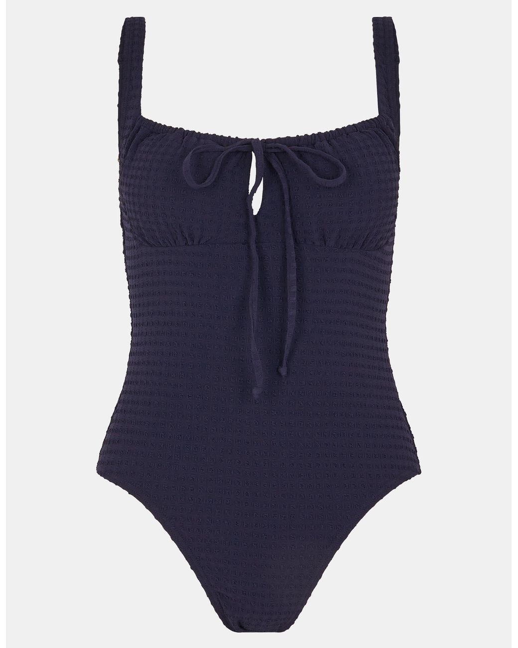 Accessorize Seersucker Tie Front Swimsuit in Blue | Lyst UK