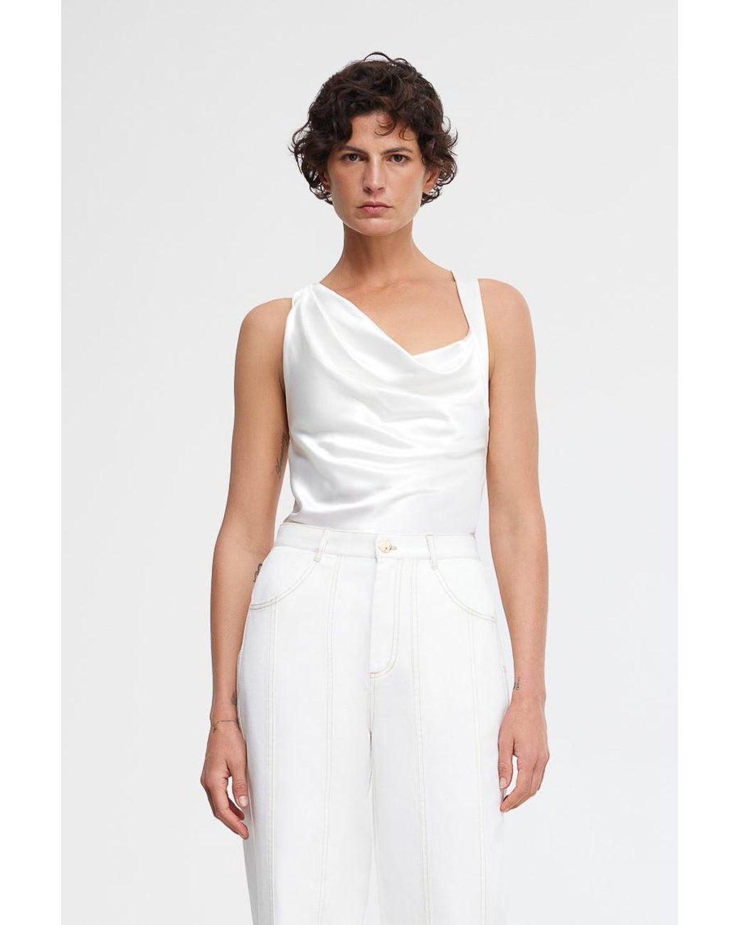 Acler Satin Blouse, Tank Silhouette, Invisible Zip in White | Lyst UK