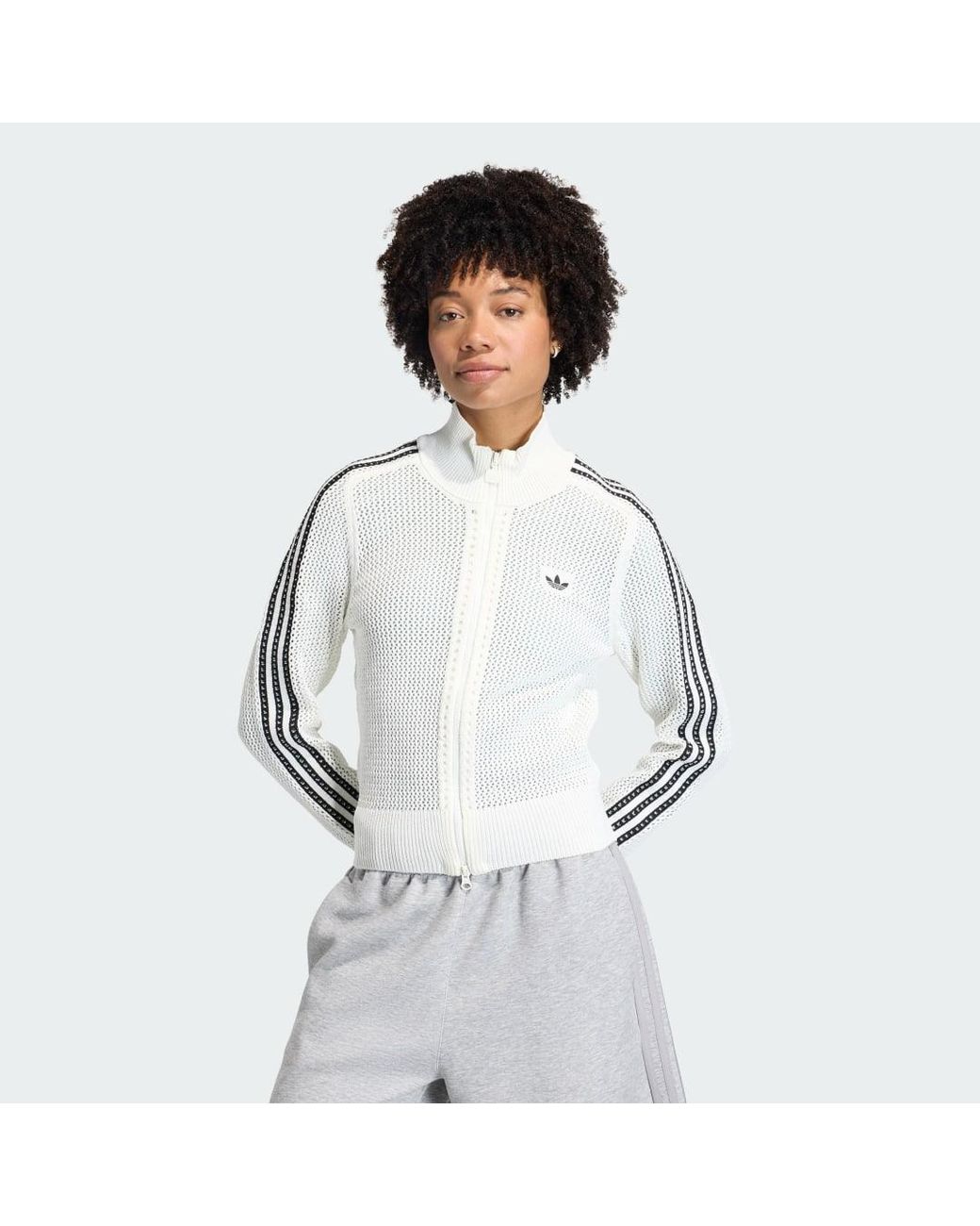 adidas Knitted Crochet Firebird Track Top in Grey | Lyst UK