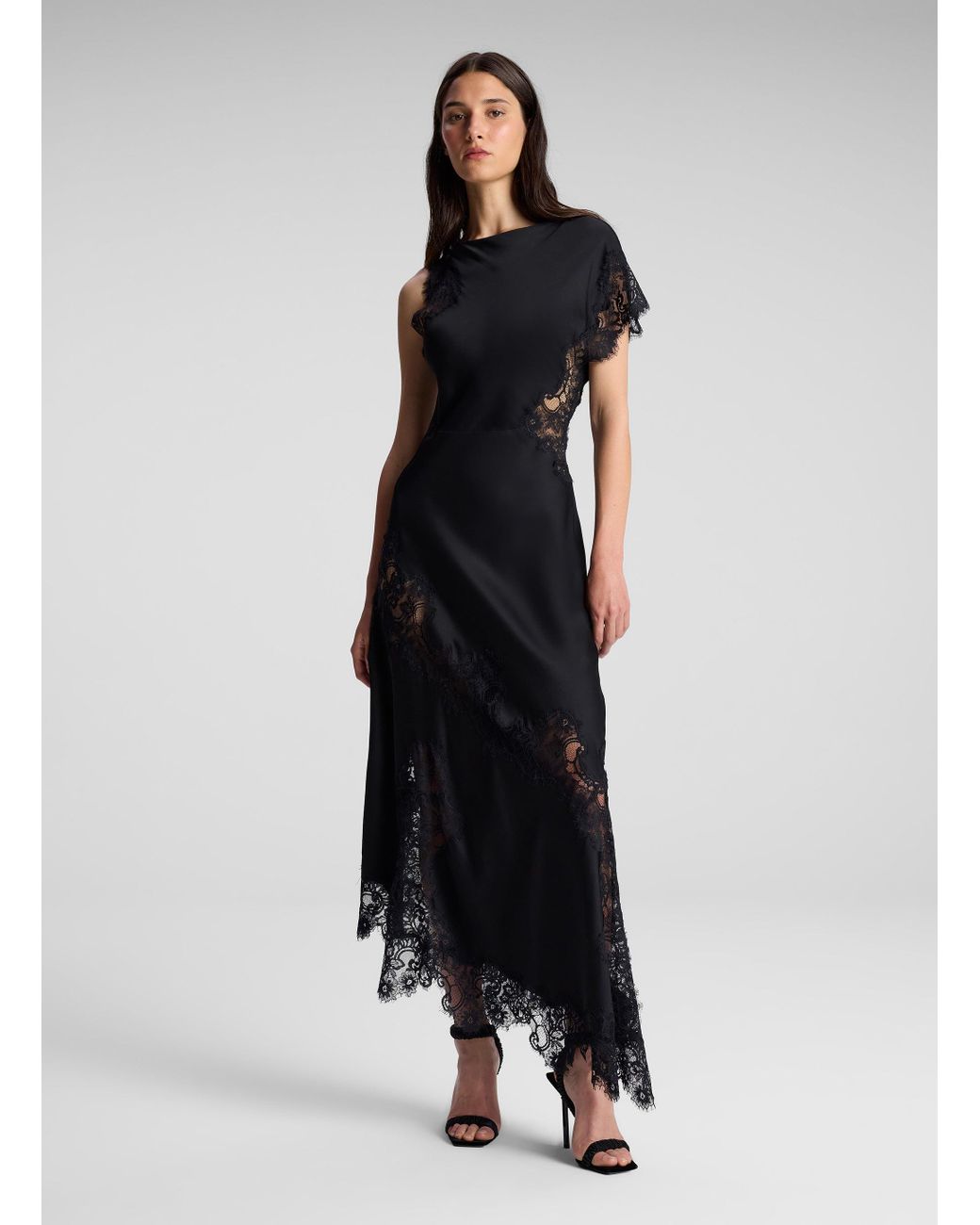 A.L.C. Alessia Satin And Lace Maxi Dress in Black | Lyst