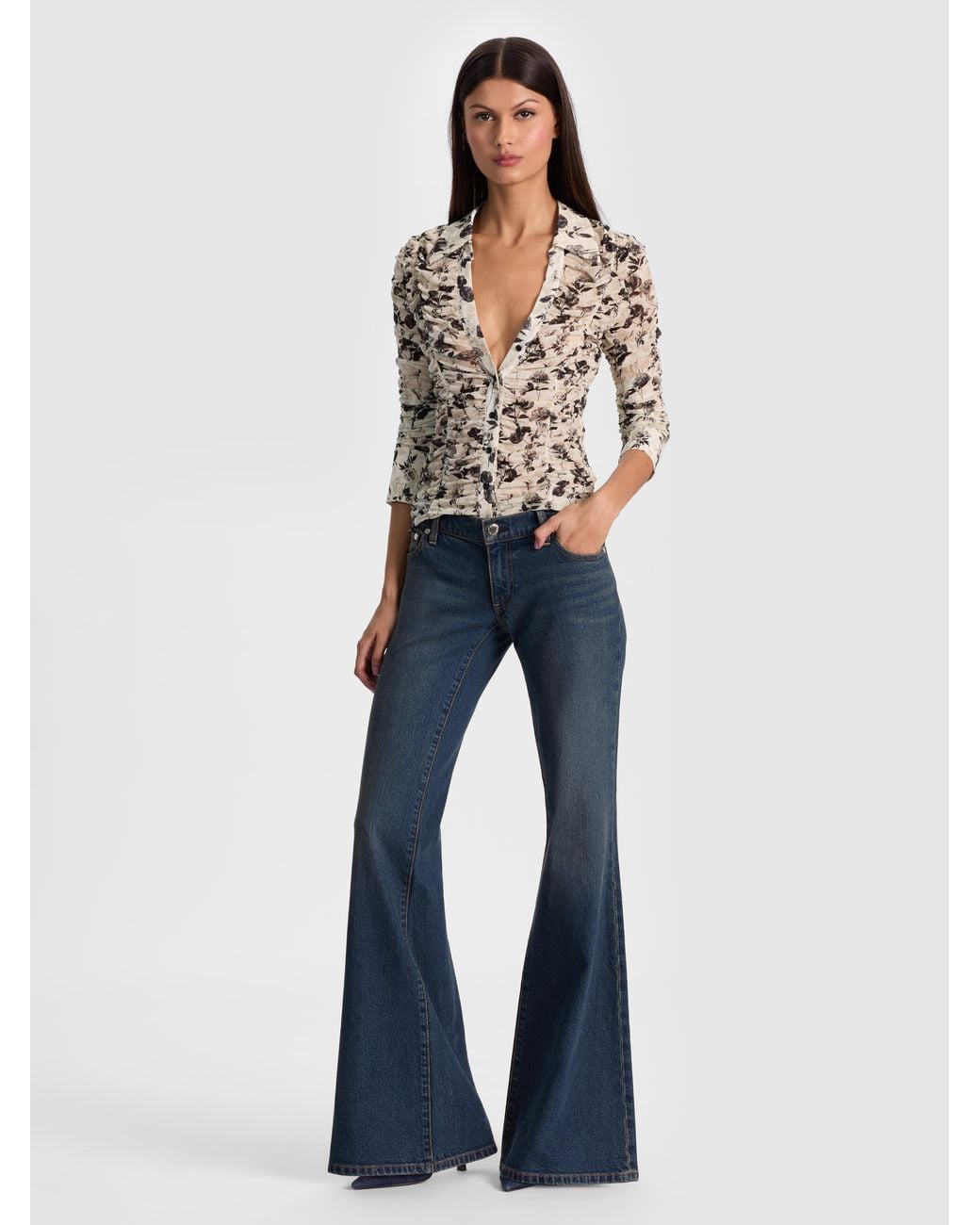 Alice + Olivia Portia Mesh Button Down in Blue | Lyst