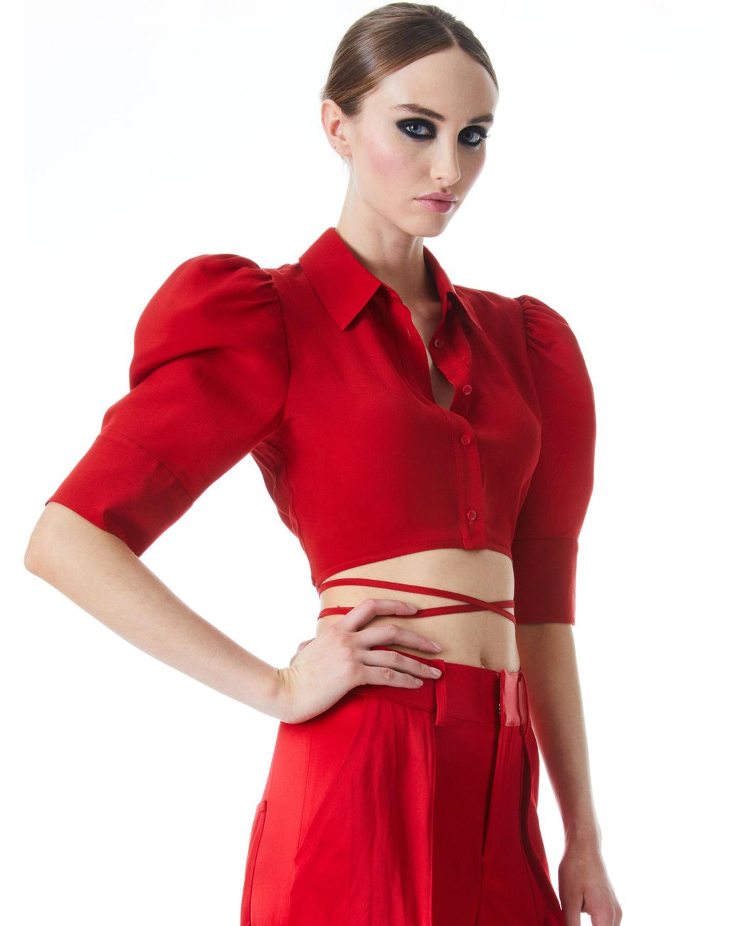 Alice Olivia Dione Tie Waist Crop Top In Red Lyst